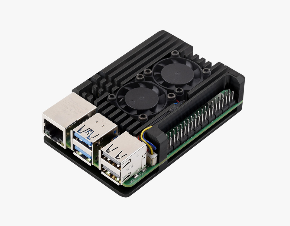 CASE RASPBERRY PI 5B ALUMINIO Y 2 VENTILADORES - Electrostore