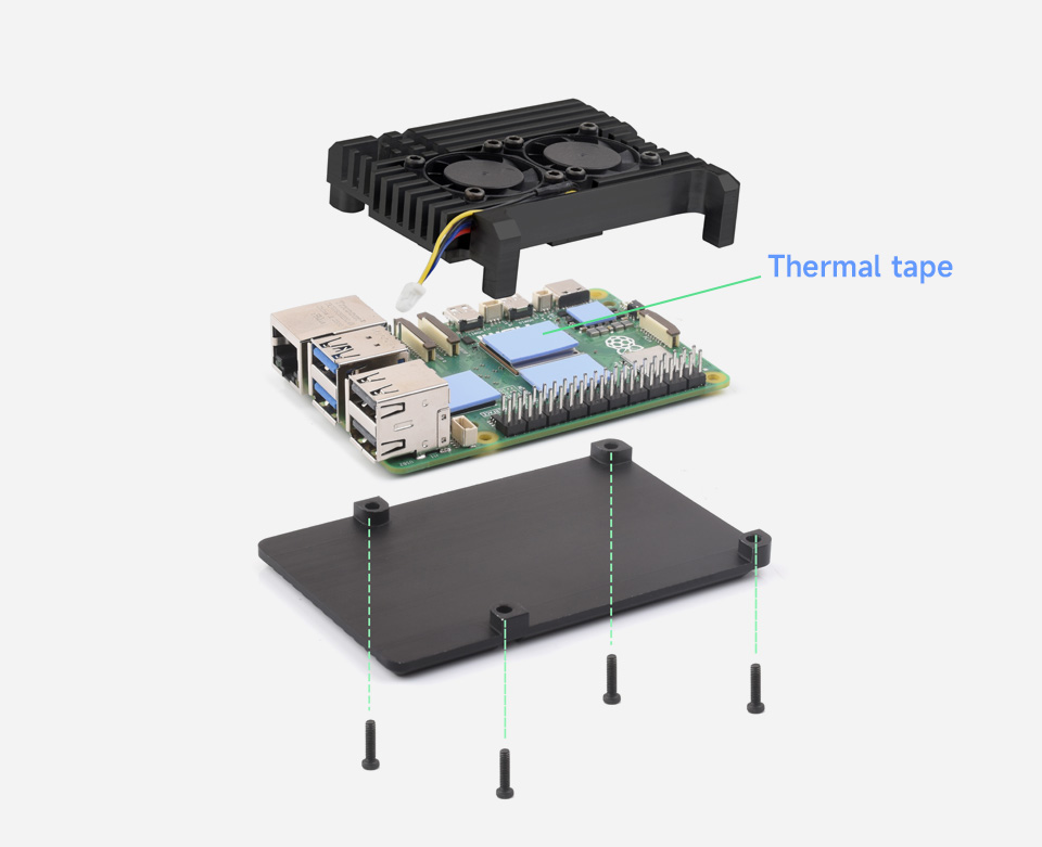 CASE RASPBERRY PI 5B ALUMINIO Y 2 VENTILADORES - Electrostore