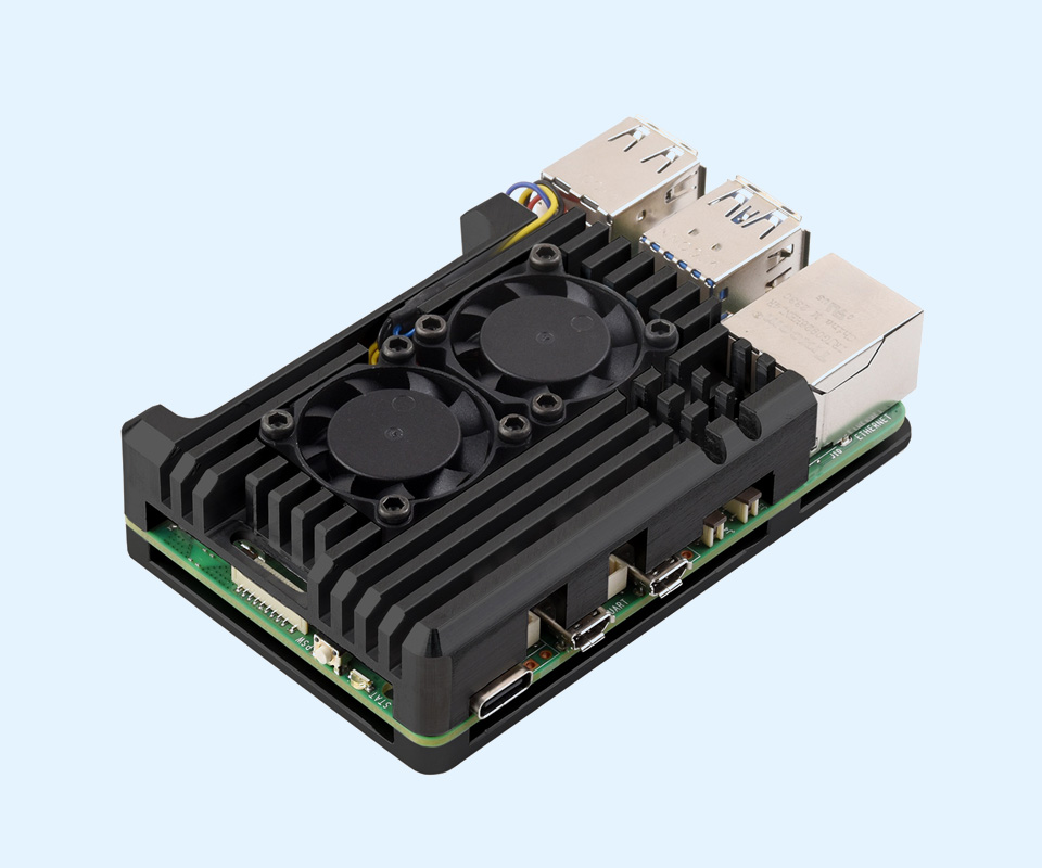 CASE RASPBERRY PI 5B ALUMINIO Y 2 VENTILADORES - Electrostore