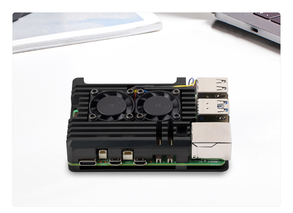 CASE RASPBERRY PI 5B ALUMINIO Y 2 VENTILADORES - Electrostore